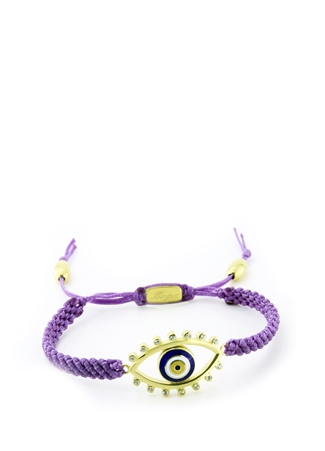 Boga Kadın Nazar Boncuğu Formlu Altın Rengi Kaplama Bileklik Mor EU