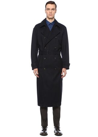 Palzileri Lab Erkek Lacivert Kelebek Yaka Beli Kuşaklı Pardösü Mavi 50 IT