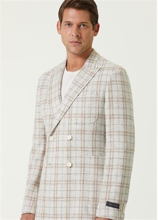 Pal Zileri Erkek Beyaz Bej Tweed Dokulu Ekoseli İpek Ceket Kahverengi 48 IT Pal Zileri Erkek Beyaz Bej Tweed Dokulu Ekoseli İpek Ceket Kahverengi 48 IT