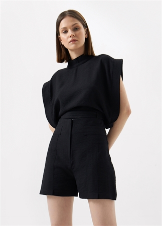 Wabi Sabi Kadın Tyra Siyah Yüksek Bel Keten Şort S