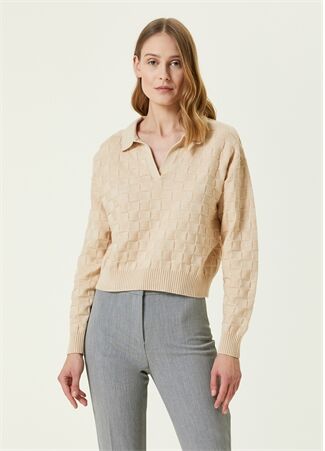 Musier Kadın Viki Bej Polo Yaka Dokulu Kazak Kahverengi 36 IT