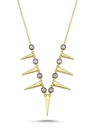 Dime Tribe Kadın Pırlantalı Çubuk Detaylı Altın Rengi Kolye EU Dime Tribe Kadın Pırlantalı Çubuk Detaylı Altın Rengi Kolye EU