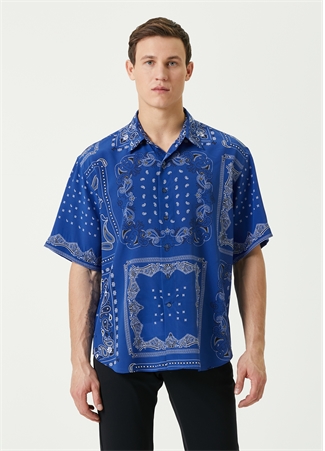Etro Erkek Mavi Etnik Desenli İpek Gömlek 43 IT