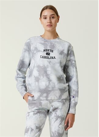 Champion Kadın Gri Bisiklet Yaka Batik Desenli Sweatshirt S EU