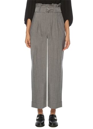 Ganni Kadın Gri Yüksek Bel Kemerli Bol Paça Pantolon 38 FR