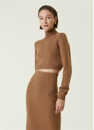 Fendi Kadın Camel Dik Yaka Crop Kaşmir Kazak Kahverengi 40 IT Fendi Kadın Camel Dik Yaka Crop Kaşmir Kazak Kahverengi 40 IT