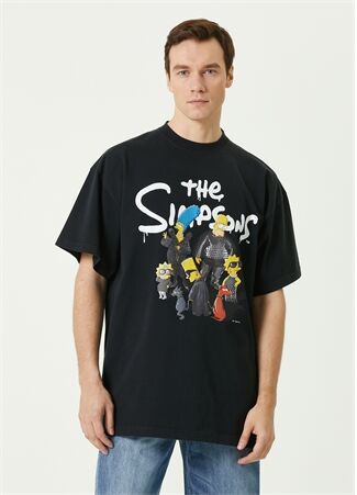 Balenciaga Erkek Wide Fit The Simpsons Siyah T-shirt 3 US
