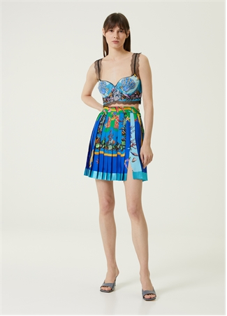 Versace Kadın Mavi Desenli Pilili Mini İpek Etek 38 IT Versace Kadın Mavi Desenli Pilili Mini İpek Etek 38 IT