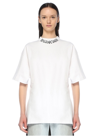 Balenciaga Kadın Scribble Beyaz Yakası Logolu T-shirt XS EU