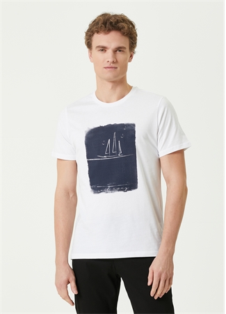 Beymen Club Erkek Beyaz Yelkenli Manzara Baskılı T-shirt S Beymen Club Erkek Beyaz Yelkenli Manzara Baskılı T-shirt S