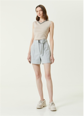 Brunello Cucinelli Kadın Açık Mavi Yüksek Bel Şort 42 IT