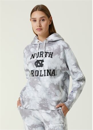 Champion Kadın Gri Kapüşonlu Batik Desenli Sweatshirt S EU