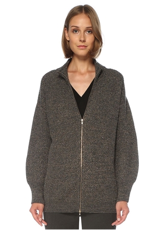 Beymen Collection Kadın Bronz Dik Yaka Simli Fermuarlı Hırka Kahverengi S