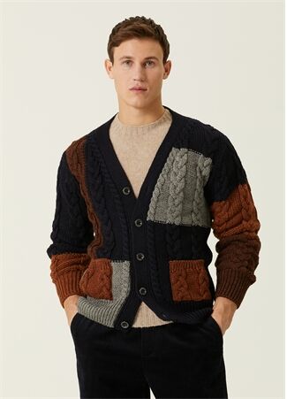 Howlin Erkek Dream On Saç Örgü Dokulu Yün Triko Hırka Lacivert S EU