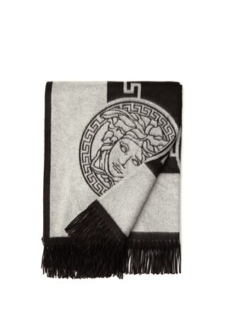 Versace Gri Siyah İpek Battaniye