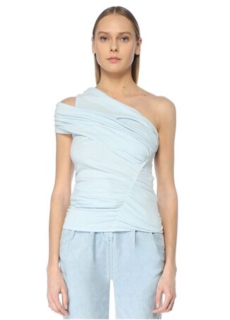 IRO Kadın Mavi Tek Omuzlu Drapeli Bluz M EU