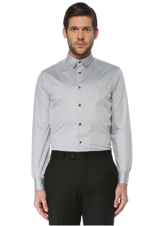 Pal Zileri Erkek Gri Küçük Yaka Puantiye Desenli Gömlek 40 IT