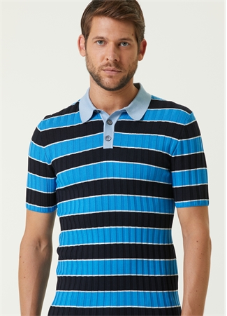 Dolce&Gabbana Erkek Mavi Polo Yaka Şeritli Kısa Kollu İpek Triko 48 IT Dolce&Gabbana Erkek Mavi Polo Yaka Şeritli Kısa Kollu İpek Triko 48 IT
