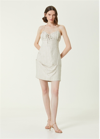 Significant Other Kadın Bej Çizgili Büzgü Detaylı Mini Keten Elbise 2 Us Significant Other Kadın Bej Çizgili Büzgü Detaylı Mini Keten Elbise 2 Us