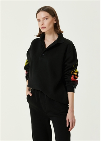 Filles a Papa Kadın Siyah Polo Yaka Nakış Detaylı Sweatshirt 2 US Filles a Papa Kadın Siyah Polo Yaka Nakış Detaylı Sweatshirt 2 US