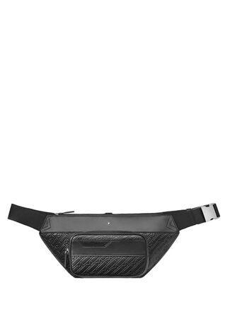 Montblanc Siyah Logo Dokulu Deri Bel Çantası EU