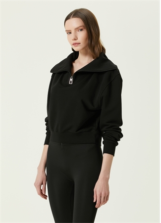 Label by Homelike Kadın Malibu Siyah Dik Yaka Fermuarlı Sweatshirt XS EU