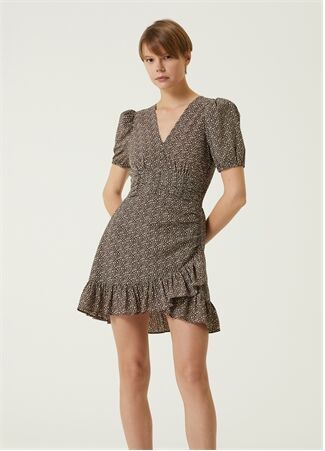 Beymen Club Kadın Kahverengi V Yaka Çiçekli Mini Elbise 42