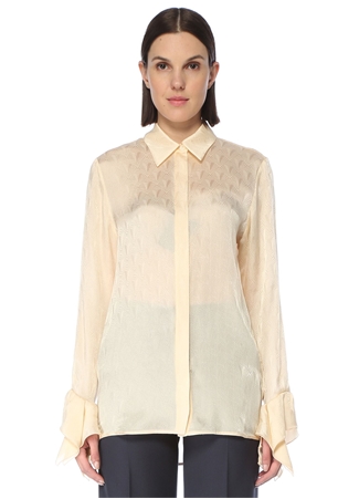 Victoria by Beckham Kadın Krem Polo Yaka Mikro Geometrik Desenli Gömlek Bej 8 US Victoria by Beckham Kadın Krem Polo Yaka Mikro Geometrik Desenli Gömlek Bej 8 US