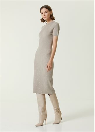 Fendi Kadın Gri Logo Desenli Midi Elbise 42 IT