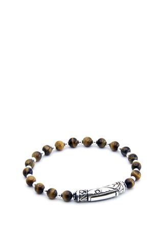Boga Erkek Kahverengi Boncuklu Gümüş Rengi Bileklik L EU