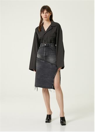 Balenciaga Kadın Siyah Asimetrik Midi Jean Etek 36 IT