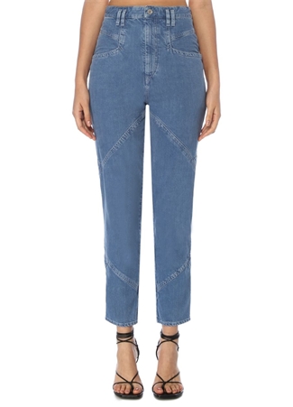Isabel Marant Kadın Eloisa Yüksek Bel Dikişli Boru Paça Jean Pantolon Mavi 38 FR Isabel Marant Kadın Eloisa Yüksek Bel Dikişli Boru Paça Jean Pantolon Mavi 38 FR
