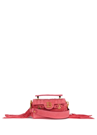 Balmain Kadın B Buzz 9 Pembe Süet Omuz Çantası EU Balmain Kadın B Buzz 9 Pembe Süet Omuz Çantası EU