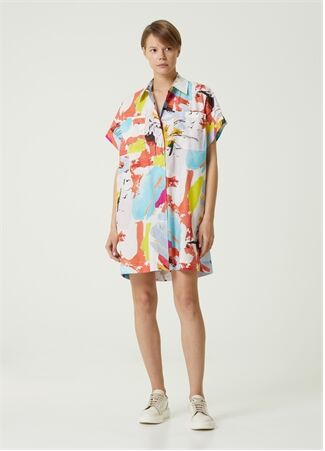 Beymen Club Kadın Desenli Kısa Kol Mini Poplin Gömlek Elbise 42