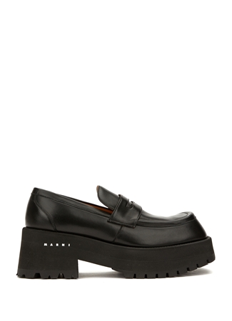Marni Kadın Siyah Bantlı Deri Loafer 36 EU