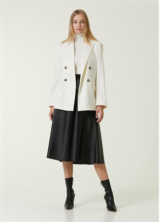 Beymen Collection Kadın Siyah Volanlı Midi Deri Etek 34