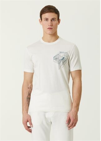 Z Zegna Erkek Ekru Bisiklet Yaka Baskılı T-shirt Bej M IT