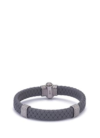 AW by Atolyewolf Erkek Gri Örgü Dokulu Gümüş Rengi Bileklik EU
