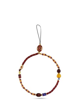 Berrin Özkan Kadın Bordo Krem Boncuklu Kısa Telefon Askısı EU