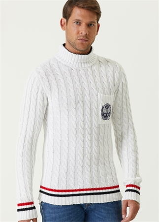 Balmain Erkek Beyaz Balıkçı Yaka Saç Örgü Dokulu Kazak M EU Balmain Erkek Beyaz Balıkçı Yaka Saç Örgü Dokulu Kazak M EU