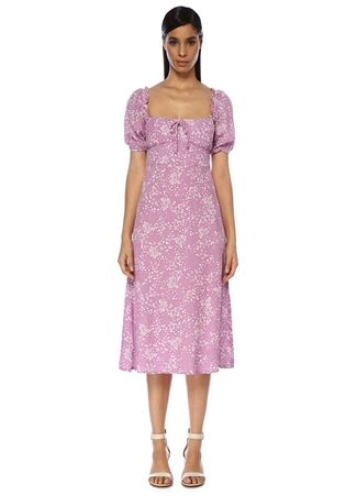 Faithfull The Brand Kadın Bette Lila Kare Yaka Çiçekli Midi Elbise Mor XS EU