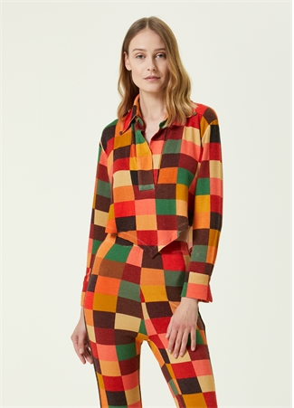 Anim Kadın Eames Gömlek Yaka Kareli Bluz XS EU