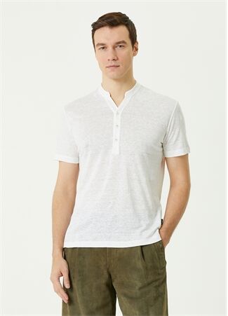 Pal Zileri Erkek Beyaz Yakası Düğmeli Keten T-shirt XXXL EU Pal Zileri Erkek Beyaz Yakası Düğmeli Keten T-shirt XXXL EU