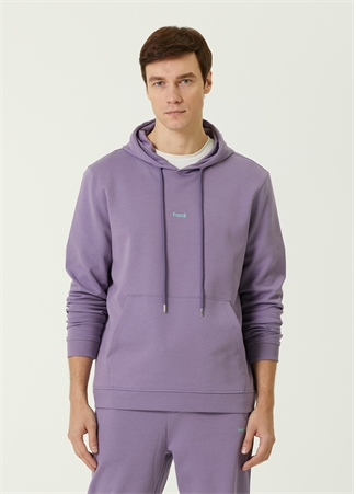John Frank Erkek Mor Kapüşonlu Logolu Basic Sweatshirt M EU