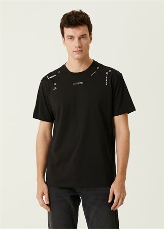 Academia Erkek Siyah Slogan Baskılı Kuş Gözü Detaylı T-shirt XS EU