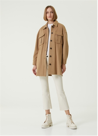 Faund Kadın Kamel Beli Kuşaklı Yün Ceket Kahverengi S EU