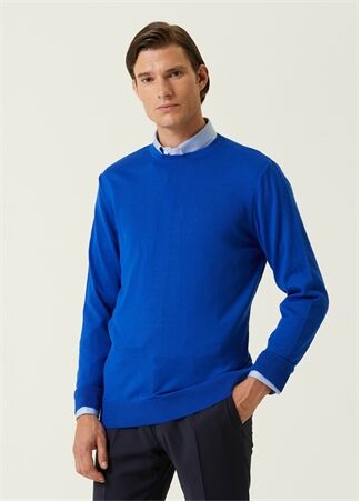 Network Erkek Slim Fit Mavi Yün Kazak L EU