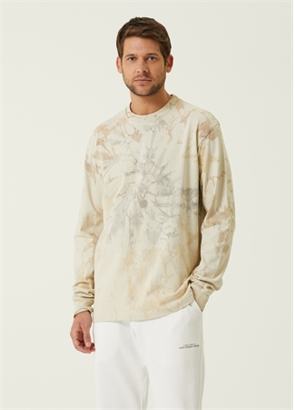 John Elliott Erkek Bej Batik Desenli Sweatshirt S EU