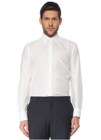 Pal Zileri Erkek Beyaz Modern Yaka Mikro Desenli Gömlek 4 IT