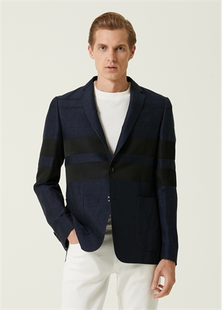 Pal Zileri Erkek Lacivert Kelebek Yaka Şeritli Keten Ceket 50 IT Pal Zileri Erkek Lacivert Kelebek Yaka Şeritli Keten Ceket 50 IT